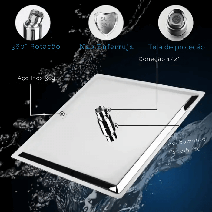 Chuveiro em Aço Inox 304 Square – 300x300mm Cromado com Braço ...